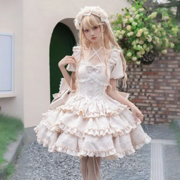 Kawaii Puff Rose Lolita OP Dress - Kawaii Fashion Shop | Cute Asian Japanese Harajuku Cute ...